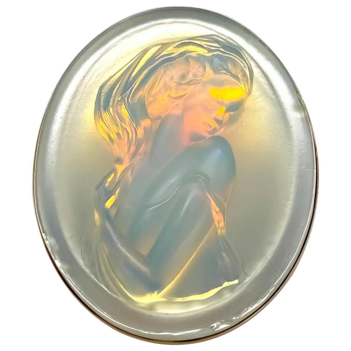 Lalique Carved Crystal Lady Brooch at 1stDibs