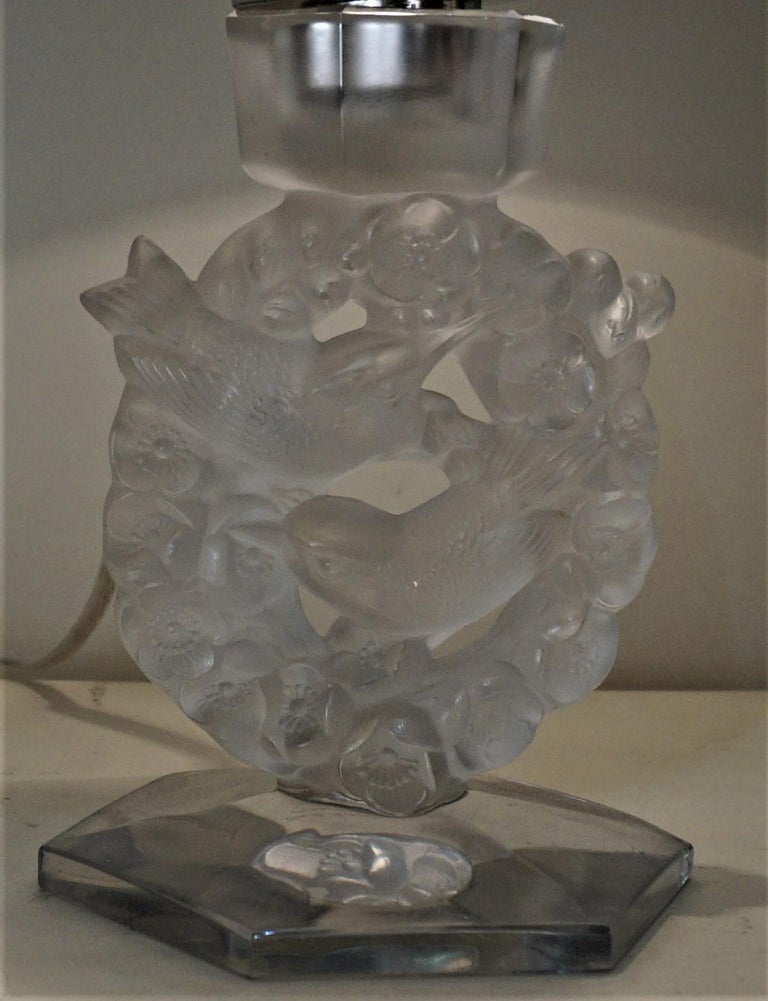 Lalique Clear and Frosted Crystal Candlestick Table Lamp at 1stDibs