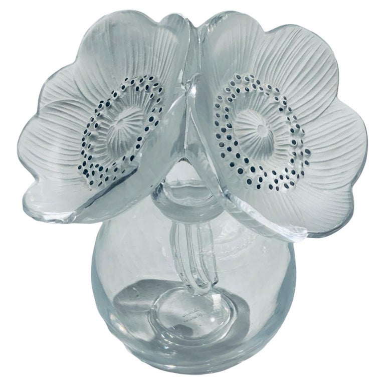 Lalique Crystal “Deux Fleur” Anemones Flowers Vase For Sale at 1stDibs