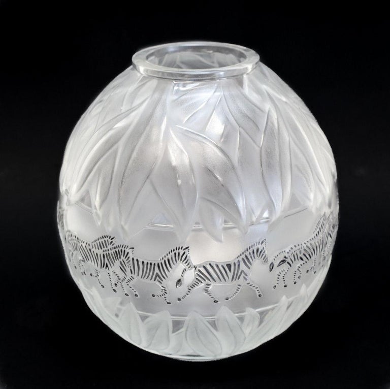 Lalique France Crystal Art Glass and Enamel Tanzania White Vase ...