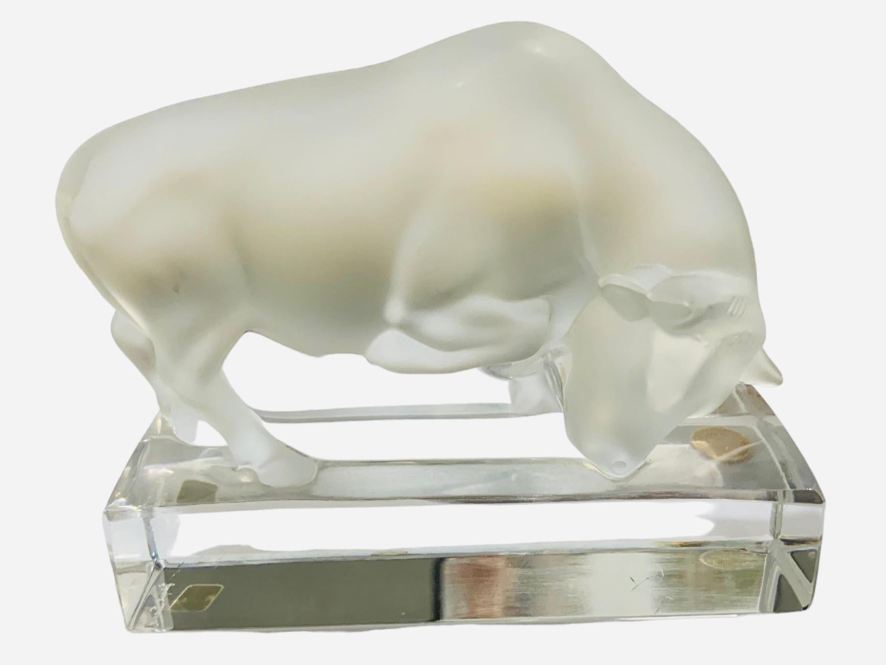 Lalique France Frosted Crystal Bull Sculpture For Sale at 1stDibs