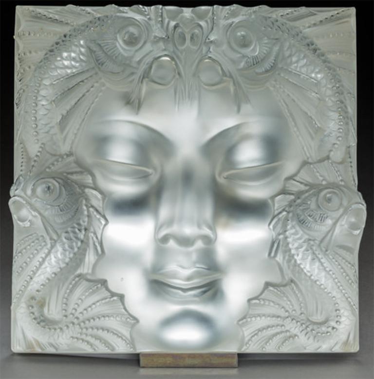 Lalique France "Woman's Mask" Decorative Plate, Metal Support For Sale ...