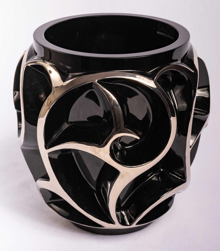 Lalique Limited Edition Tourbillons Vase Black Crystal with Platinium ...