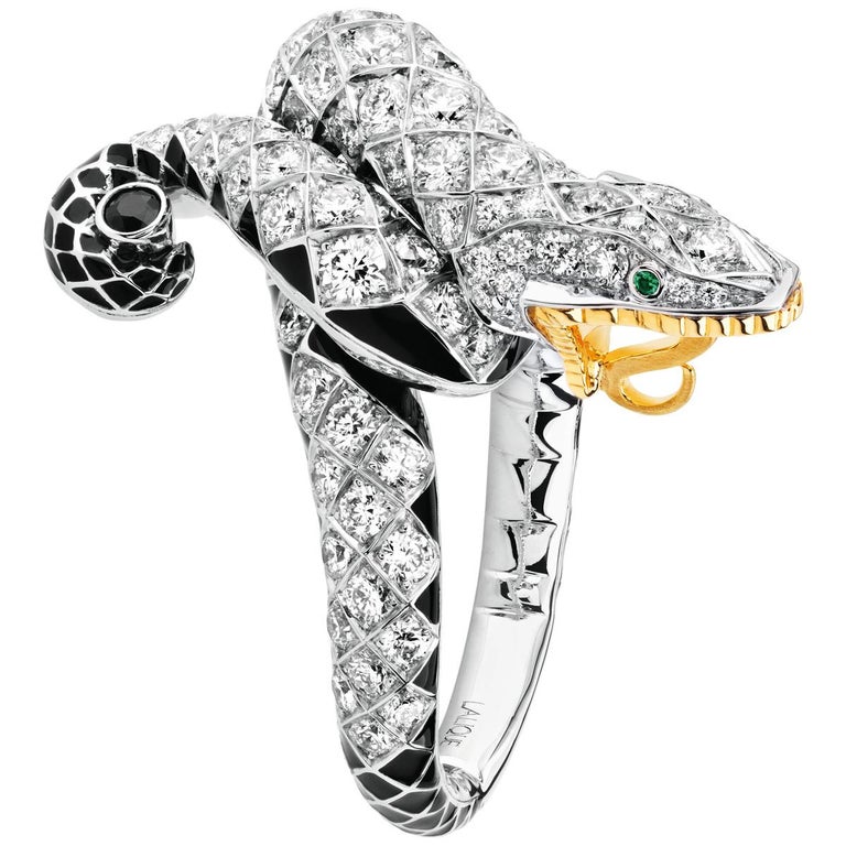 LALIQUE Serpent Diamond Ring 18K White Gold Size 53 For Sale at 1stDibs
