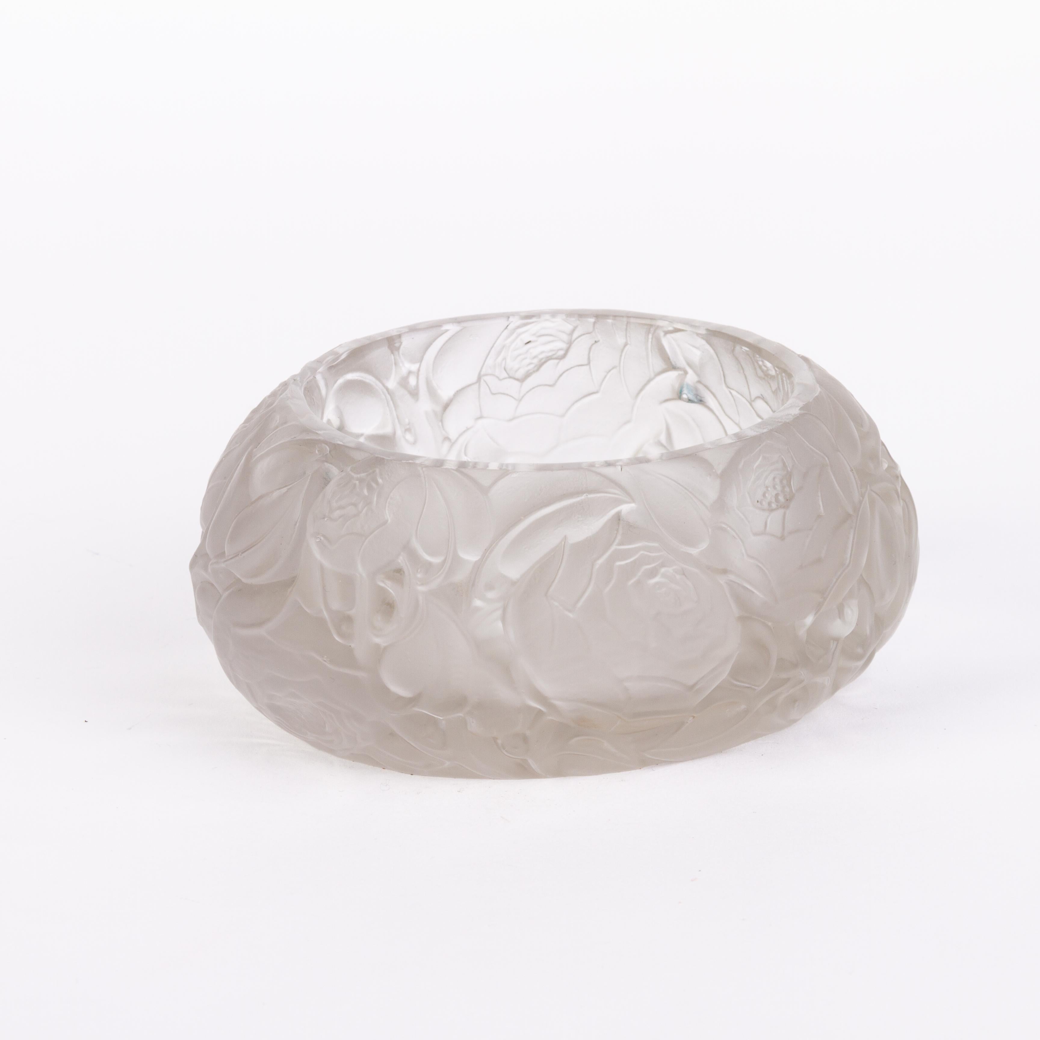 Lalique Signed French Frosted Glass Art Nouveau Roses Bowl For Sale at ...