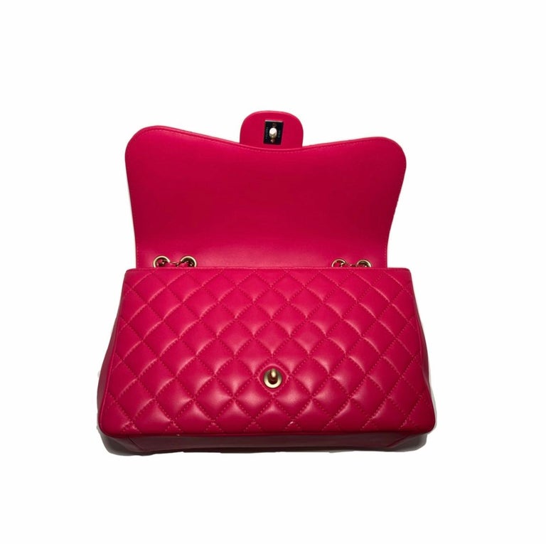 Lambskin Quilted Medium Double Flap Dark Pink For Sale at 1stDibs