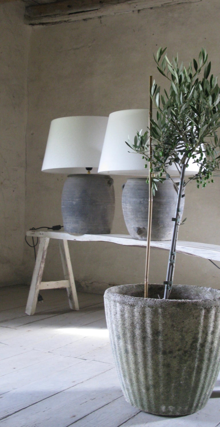 Lamp, Clay Pot Lamp, Organic Lamp, Grey Stone Lamp, Old Lamp, Linen ...