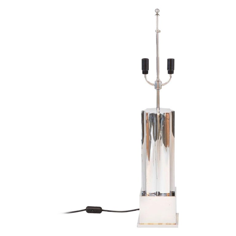Lamp in Chromed Bronze, Fluted Column, 1970s For Sale at 1stDibs
