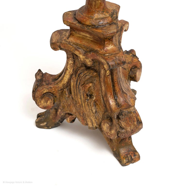 Lamp Table Candlestick Gilded Italian Triform Height to Top of Fitting ...