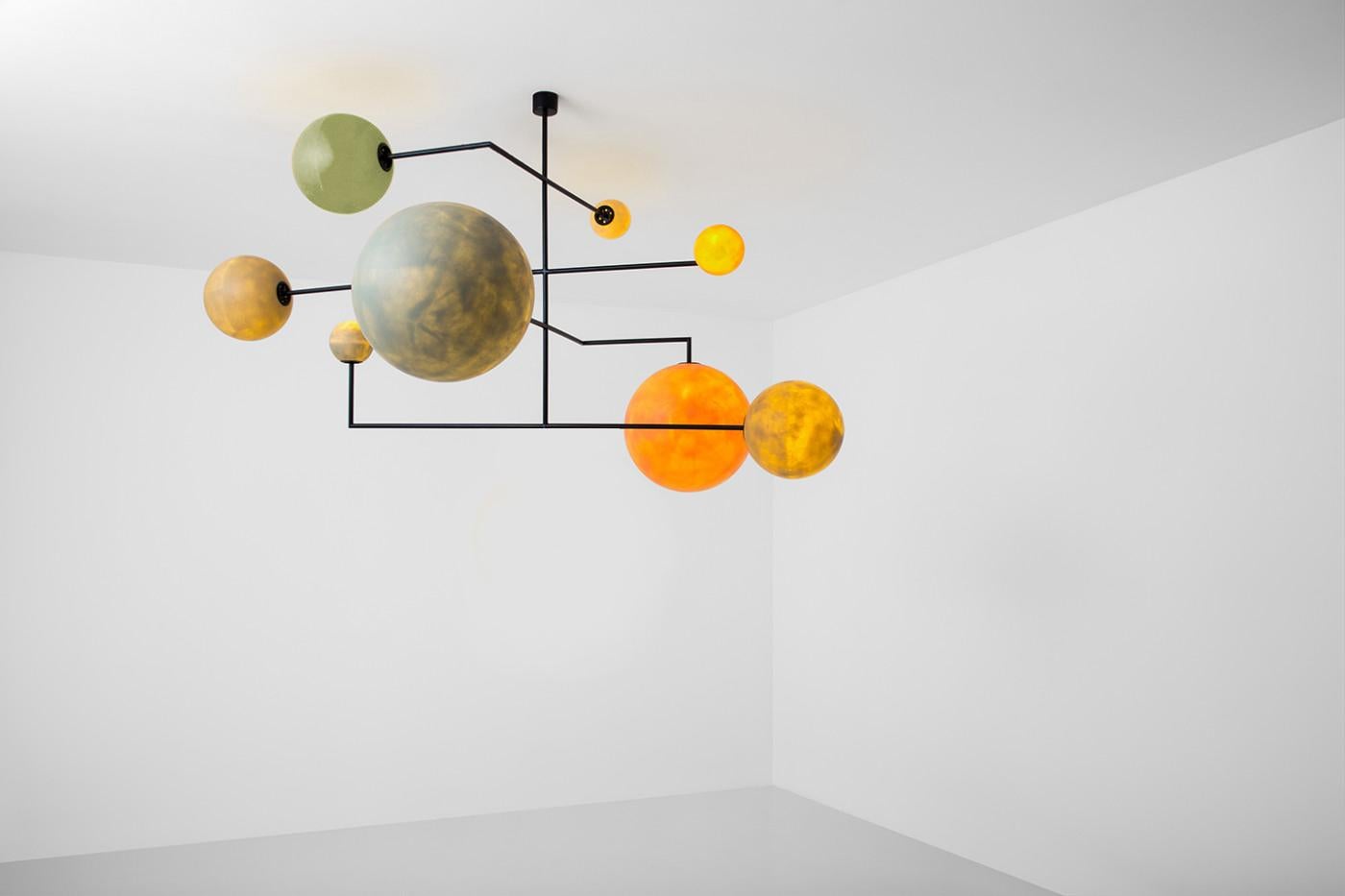 Lampada 061 Ceiling Lamp in Painted Metal and Fiberglass Spheres by ...