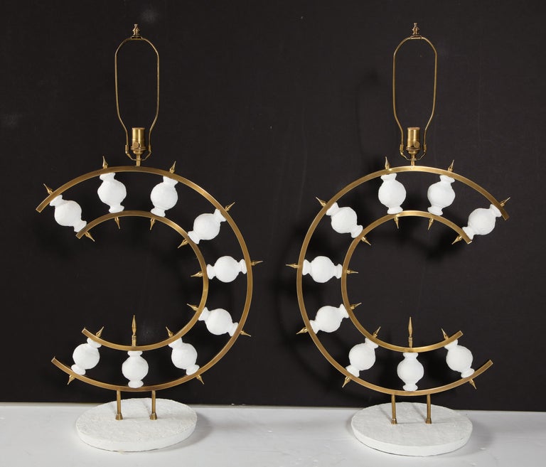 Pair of Lamps, Plaster and Brass, Organic Shape, Tall Lamps ...