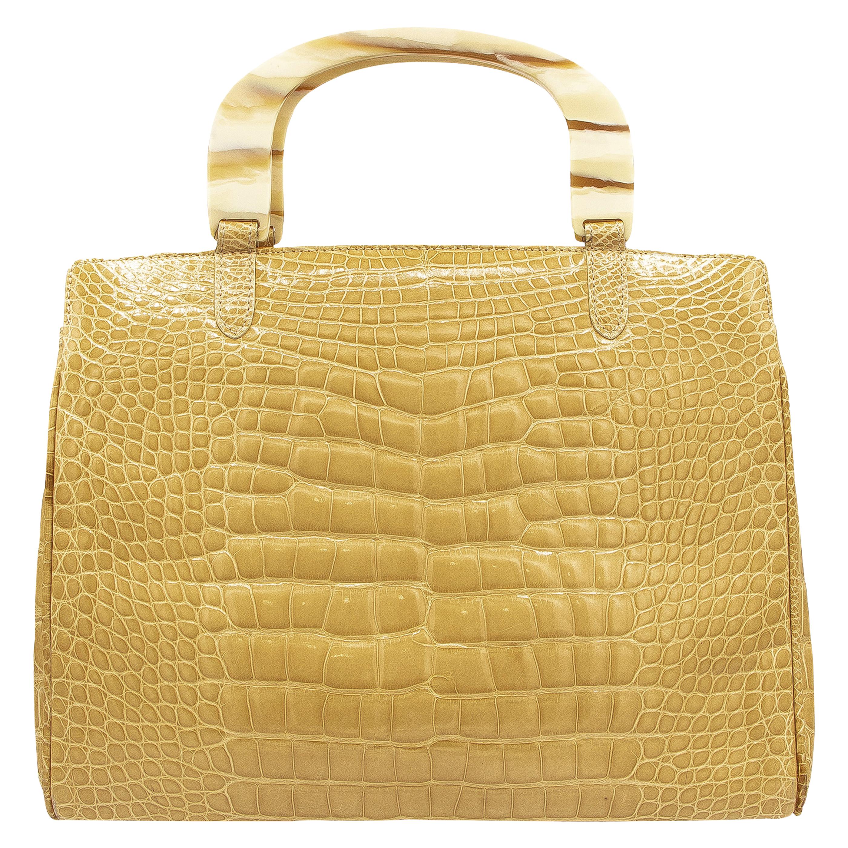 Vintage Tan Crocodile Handbag For Sale at 1stDibs