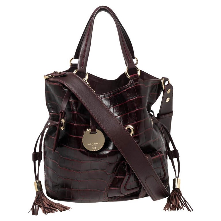 Lancel Burgundy Croc Embossed Leather Premier Flirt Bucket Bag For Sale ...