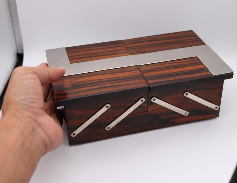 Lancel Paris 1937 Art Deco Desk Box in Macassar Ebony Wood and Chrome ...