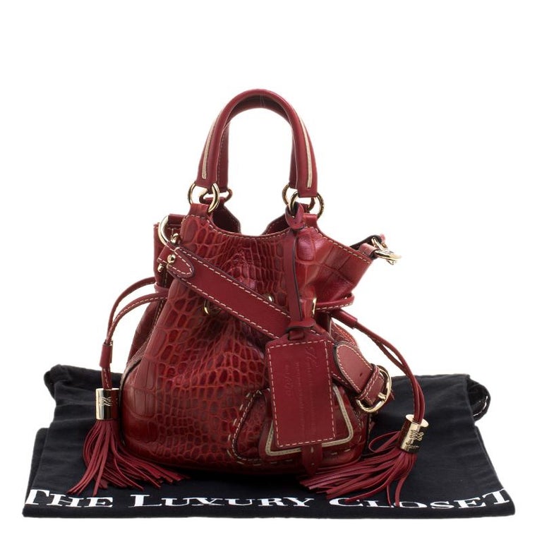 Lancel Red Croc Embossed Leather Small Premier Flirt Bucket Bag For ...