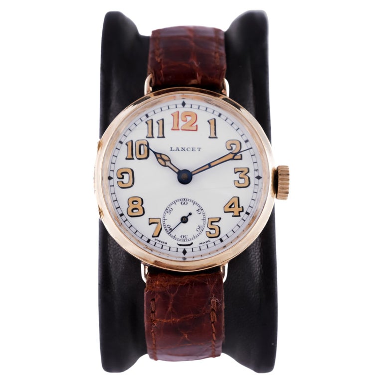 Lancet 18 Kt Yellow Gold Campaign with Kiln Fired Enamel Dial Trench ...