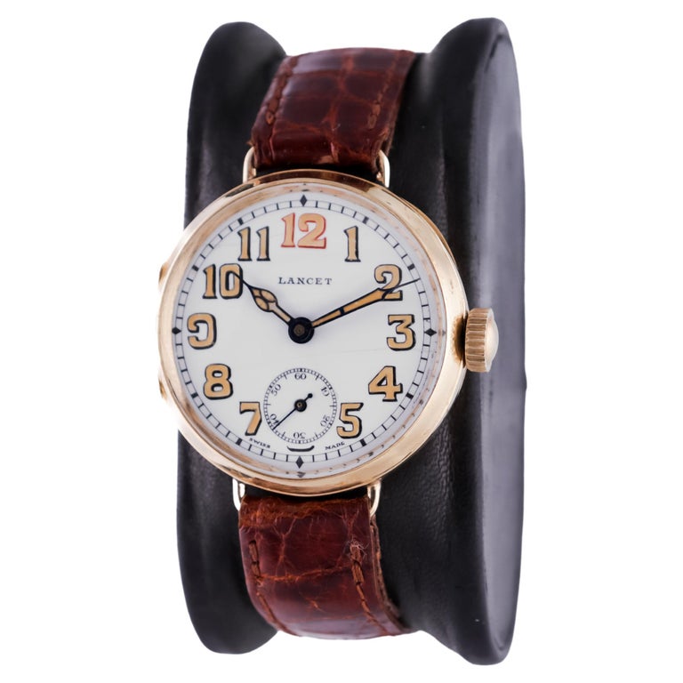Lancet 18 Kt Yellow Gold Campaign with Kiln Fired Enamel Dial Trench ...