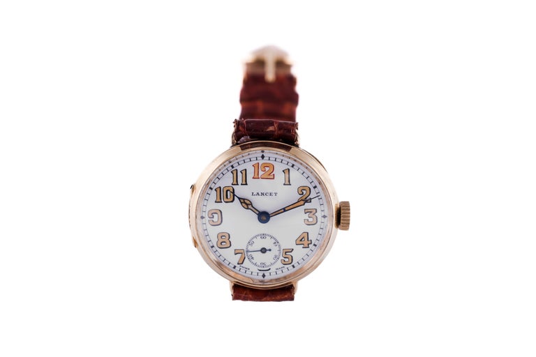 Lancet 18 Kt Yellow Gold Campaign with Kiln Fired Enamel Dial Trench ...