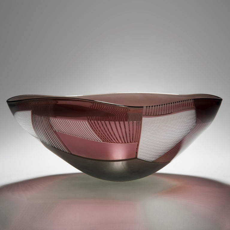 Landscape Study Pink over Grey, Patterned Art Glass Centrepiece by Kate ...