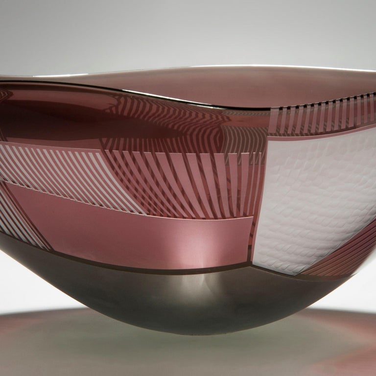 Landscape Study Pink over Grey, Patterned Art Glass Centrepiece by Kate ...