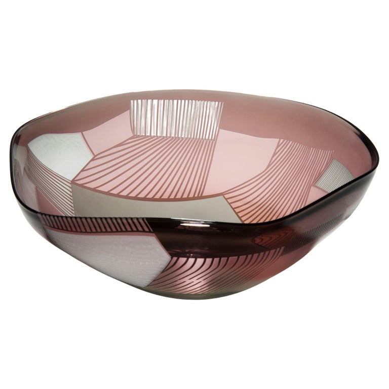 Landscape Study Pink over Grey, Patterned Art Glass Centrepiece by Kate ...