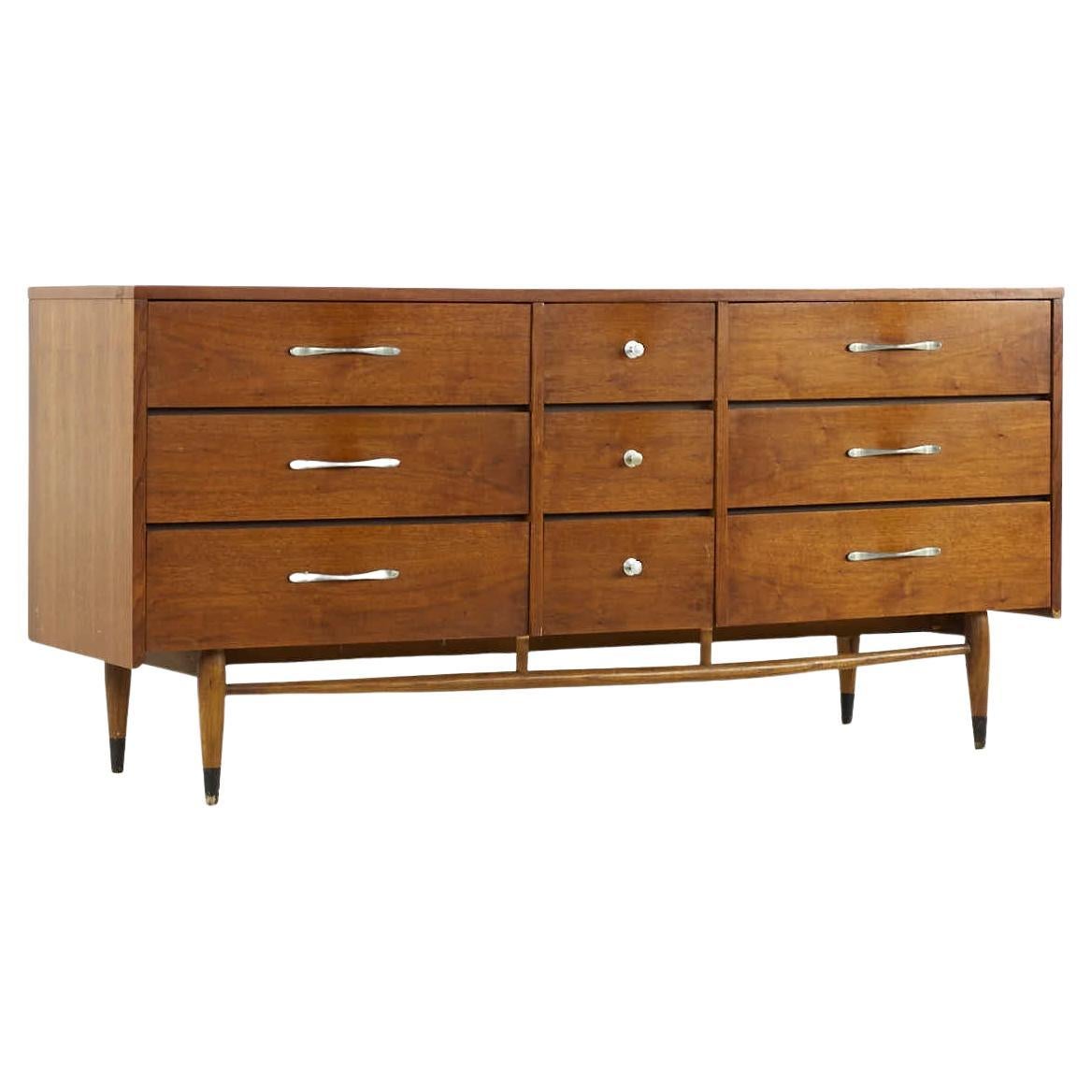 Lane Tuxedo Mid Century Walnut Lowboy Dresser For Sale at 1stDibs