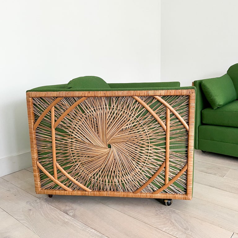 Lane Bohemian Wicker Sofa, Loveseat and Chair Set, New Green Upholstery ...