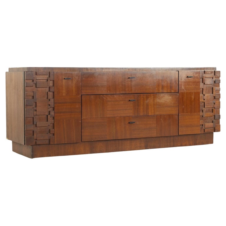 Lane Brutalist Mid Century Walnut Lowboy Dresser (buffet bas en noyer ...