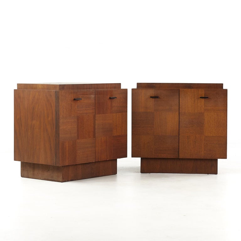 Lane Brutalist Mid Century Walnut Nightstands, Pair at 1stDibs