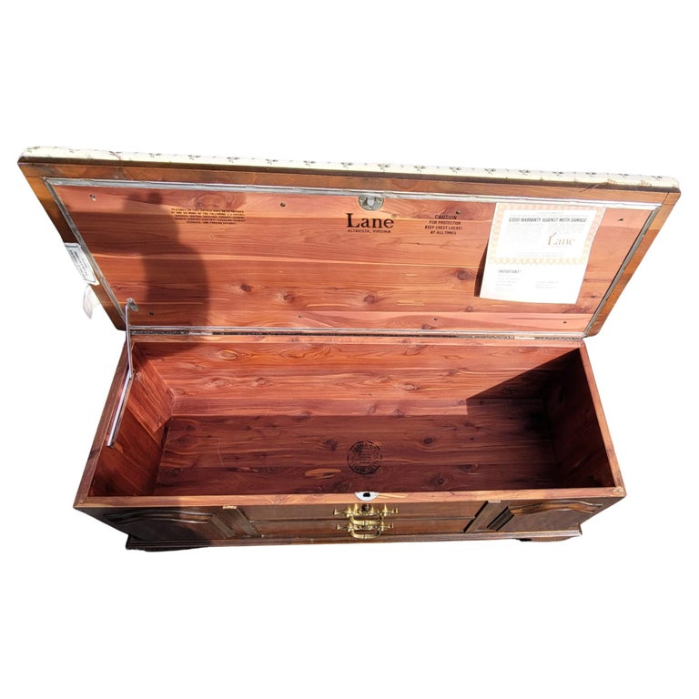 Lane Cedar Lined Cherry Upholstered Storage Bench Blanket Chest For ...
