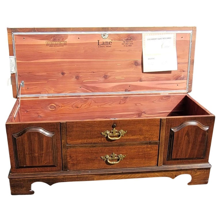 Lane Cedar Lined Cherry Upholstered Storage Bench Blanket Chest For ...