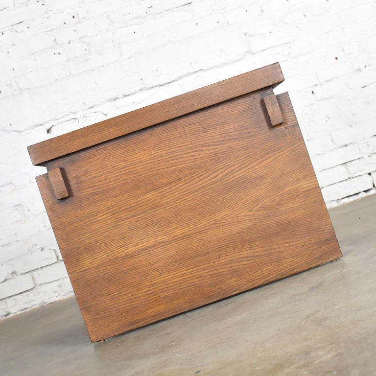 Lane Furniture Modern Brutalist Chunky Oak Parquet Side Table or End ...