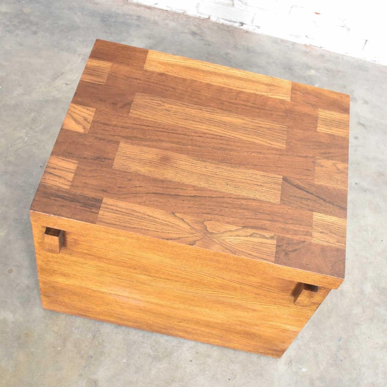 Lane Furniture Modern Brutalist Chunky Oak Parquet Side Table or End ...