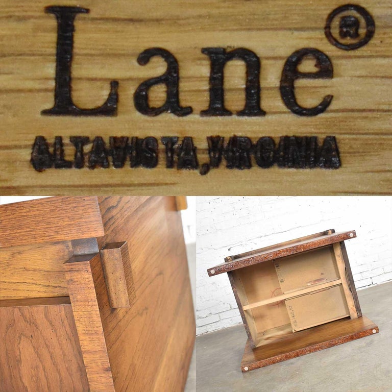 Lane Furniture Modern Brutalist Chunky Oak Parquet Side Table or End ...