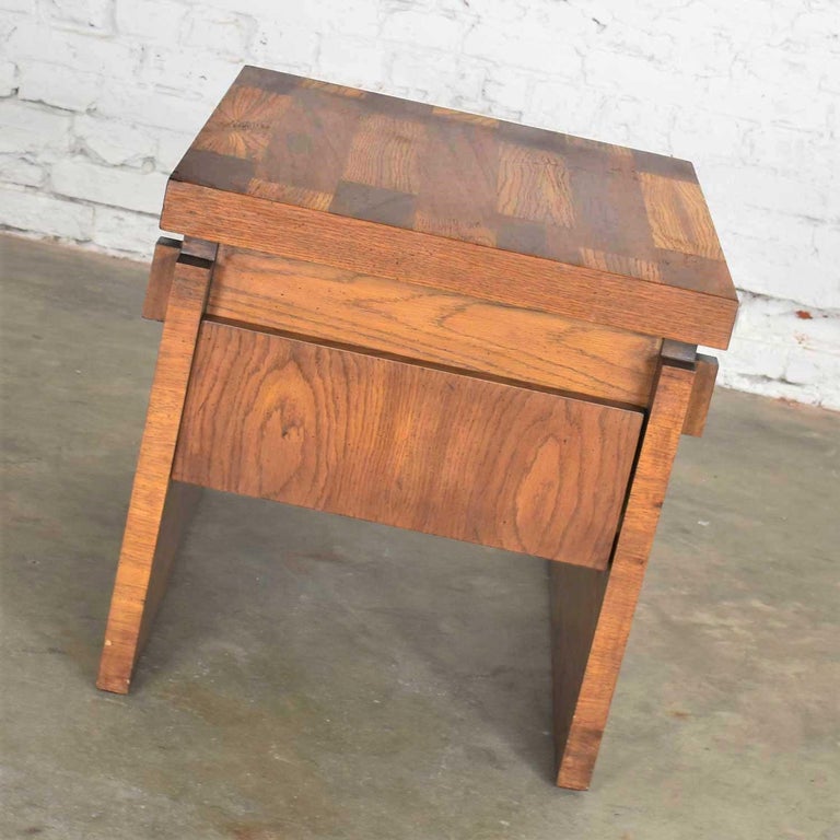 Lane Furniture Modern Brutalist Chunky Oak Parquet Side Table or End ...