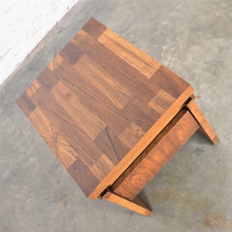Lane Furniture Modern Brutalist Chunky Oak Parquet Side Table or End ...