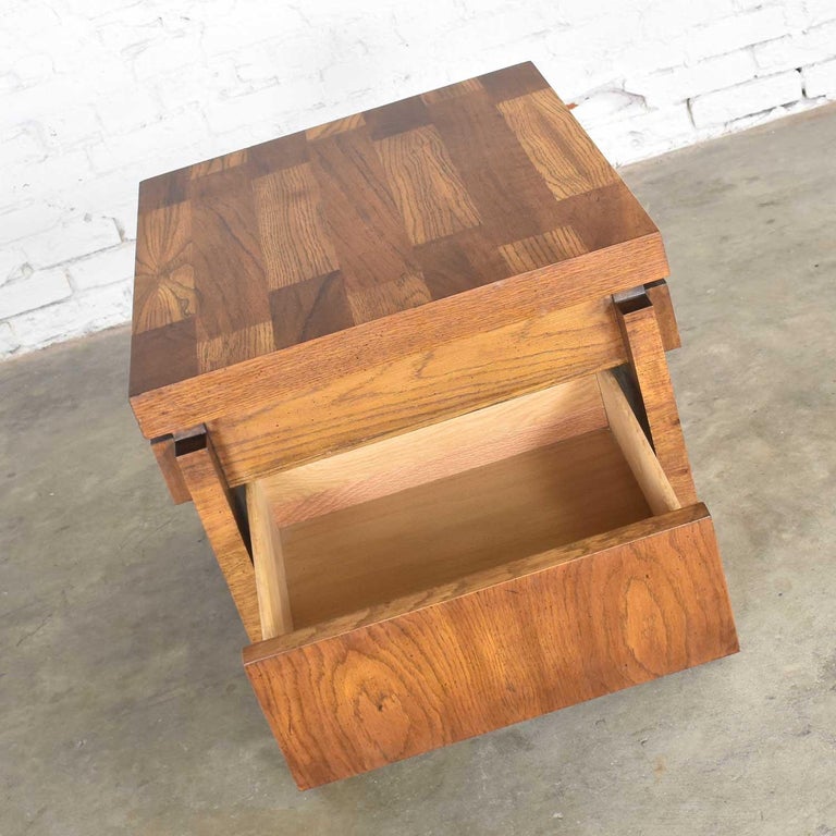 Lane Furniture Modern Brutalist Chunky Oak Parquet Side Table or End ...