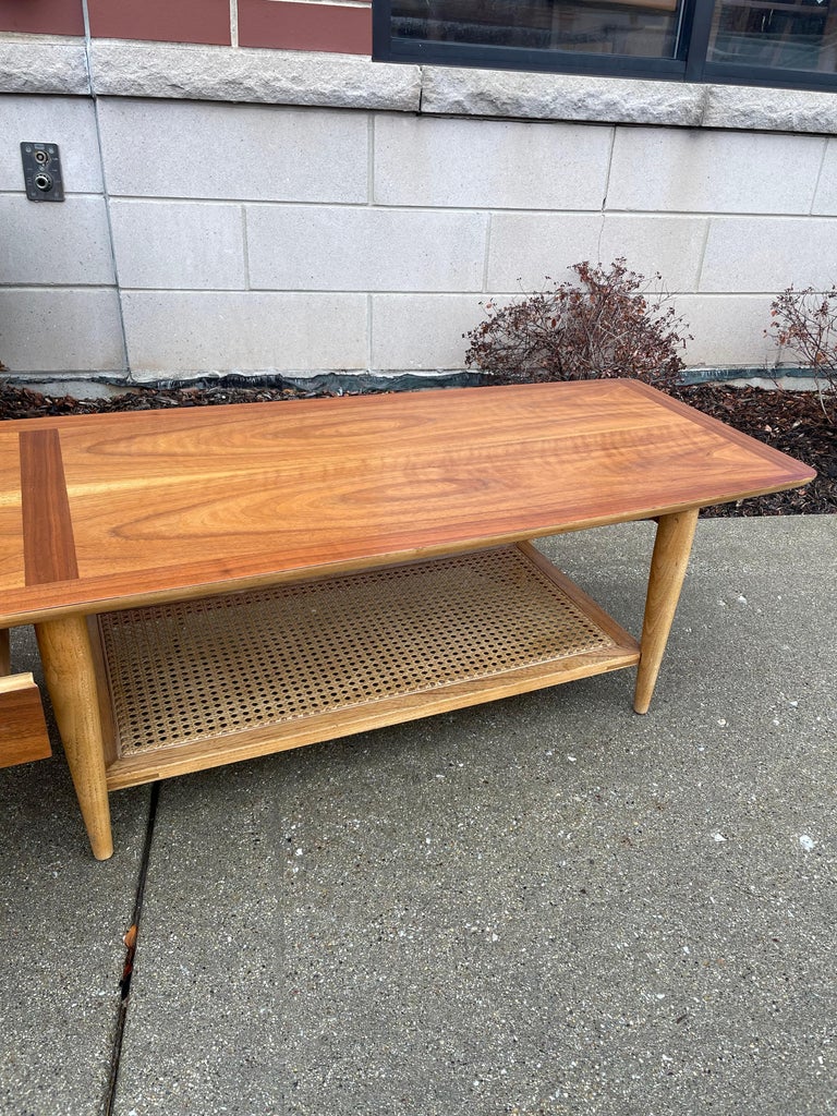 Lane MCM Walnut and Cane 1-Drawer Coffee Table For Sale at 1stDibs