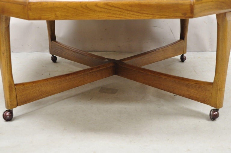 Lane Mid-Century Modern Walnut Octagonal Stretcher Base Coffee Table ...