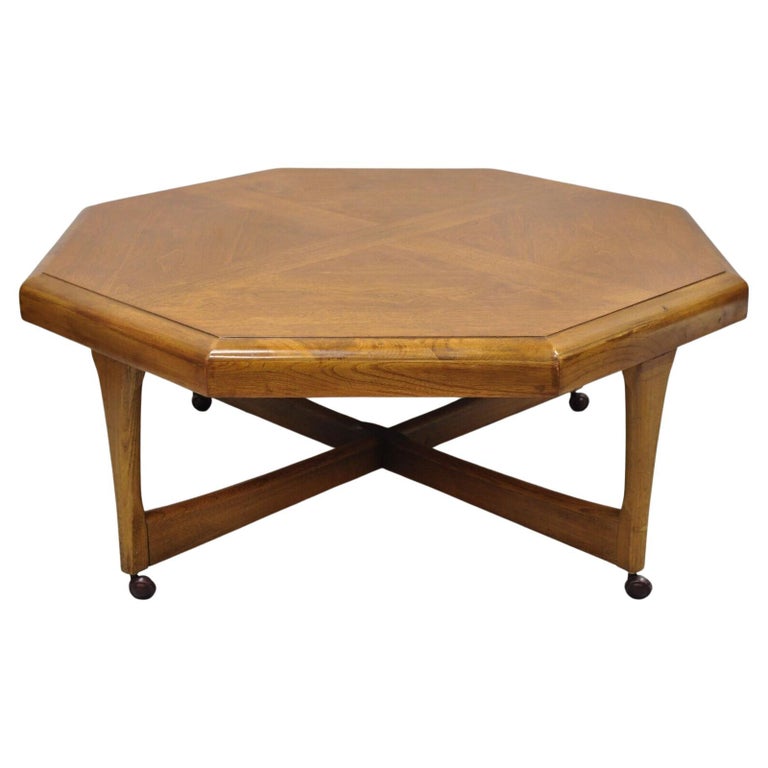 Lane Mid-Century Modern Walnut Octagonal Stretcher Base Coffee Table ...