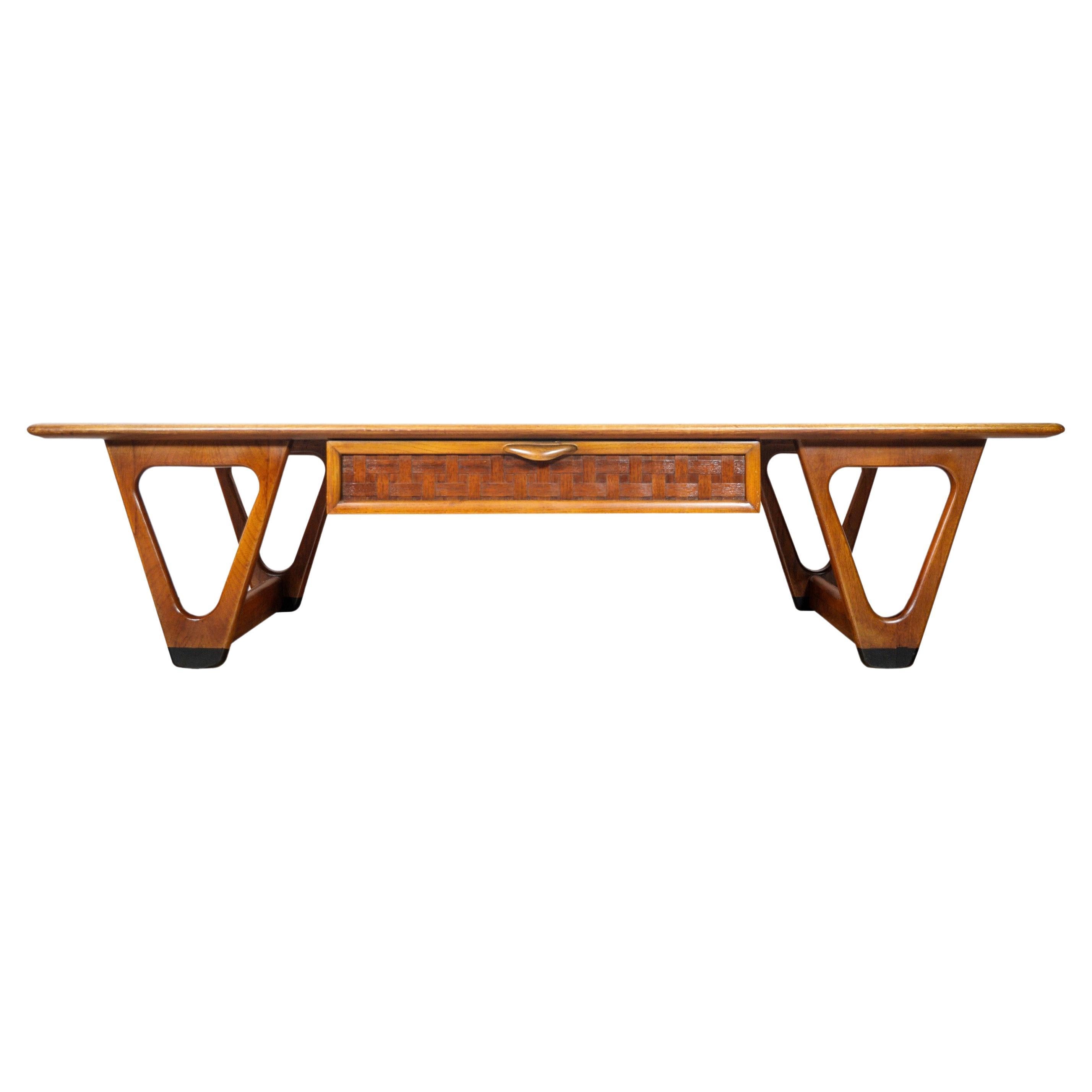 Lane Mid-Century Modern Wood Coffee Table w Drawer For Sale at 1stDibs