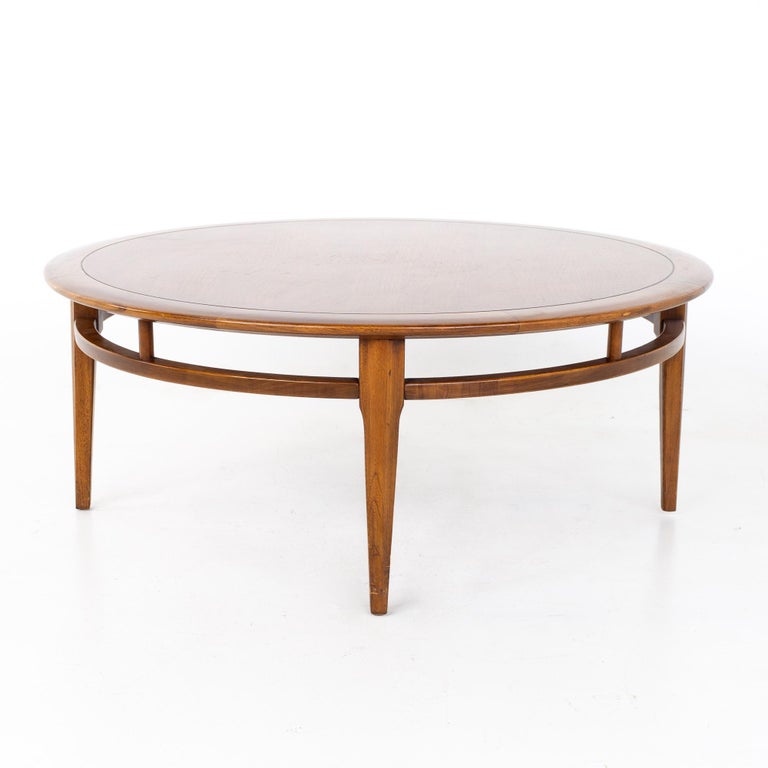 Lane Mid Century Round Oak and Walnut Coffee Table at 1stDibs