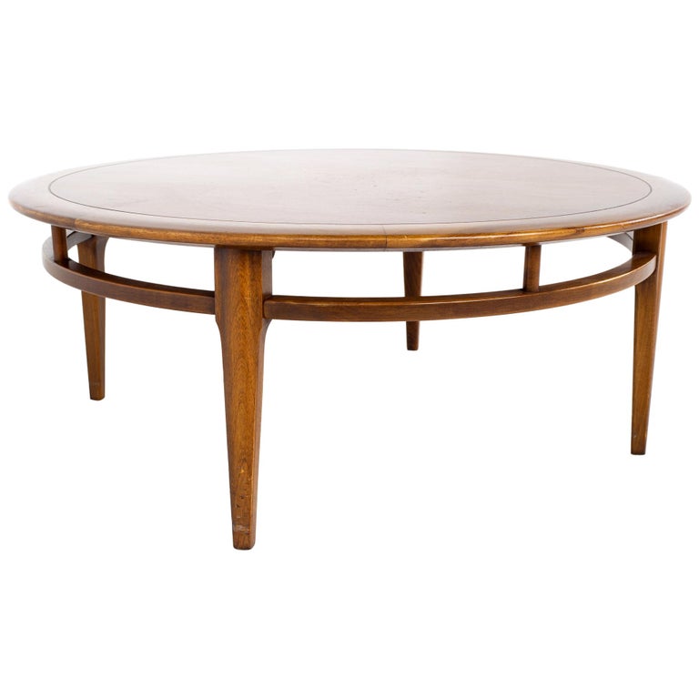 Lane Mid Century Round Oak and Walnut Coffee Table at 1stDibs