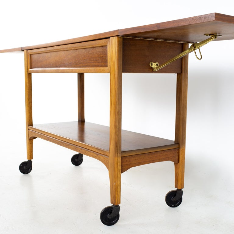 Lane Mid Century Walnut and Black Laminate Expandable Bar Cart at 1stDibs