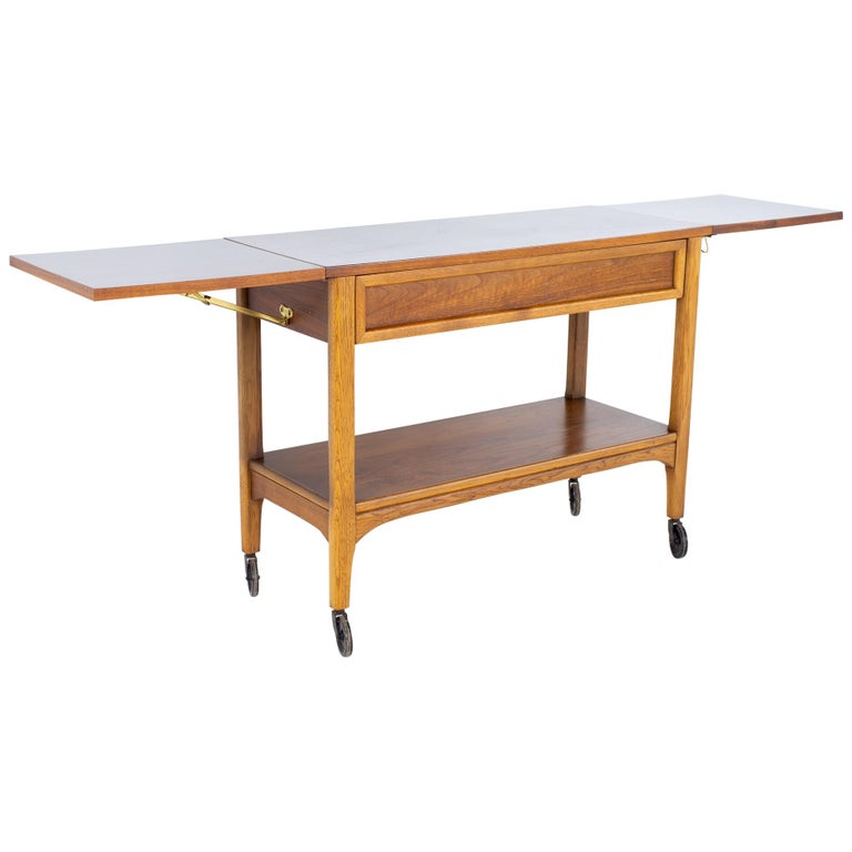 Lane Mid Century Walnut and Black Laminate Expandable Bar Cart at 1stDibs