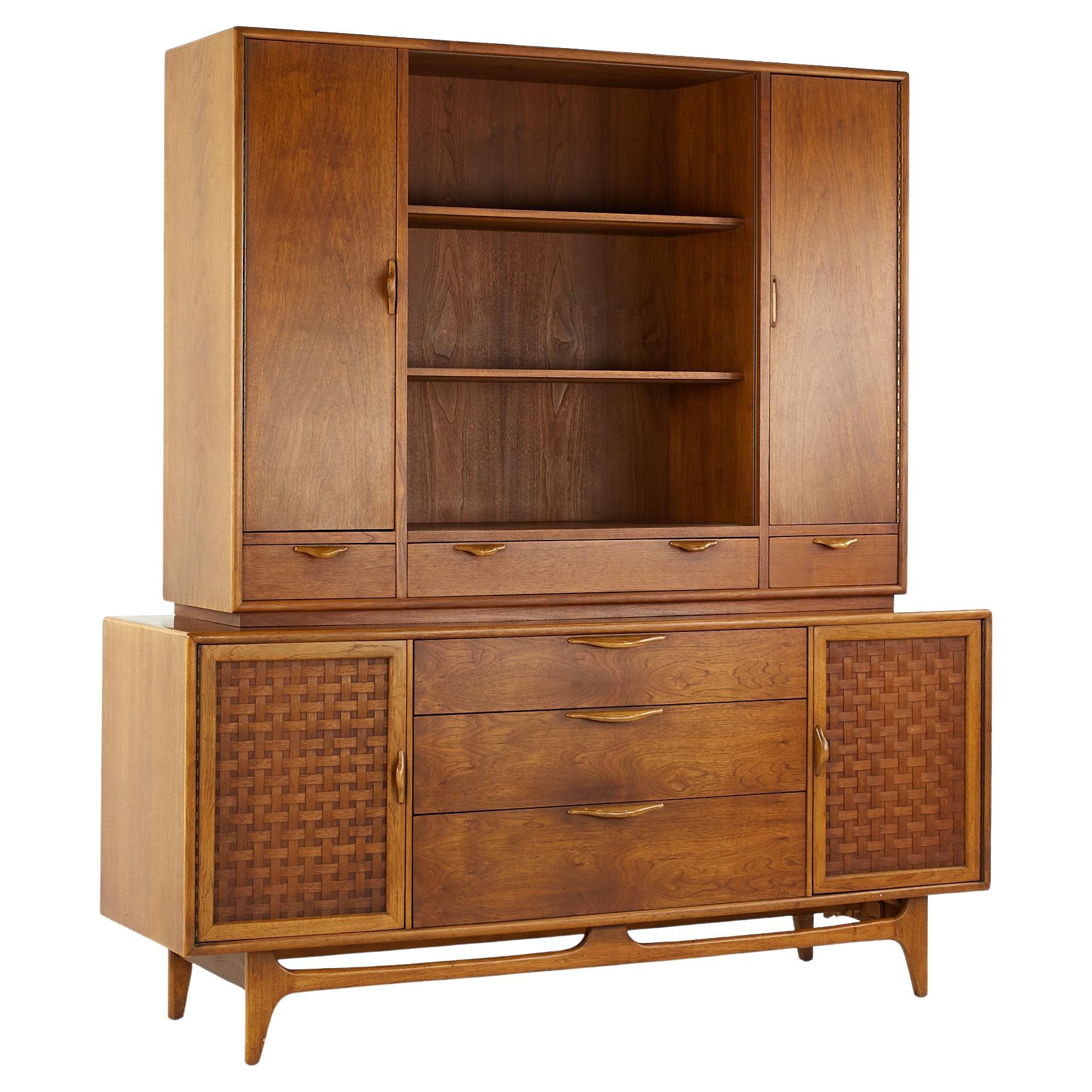 Mid-Century Modern Lane Walnut and Brass Credenza Server Buffet ...