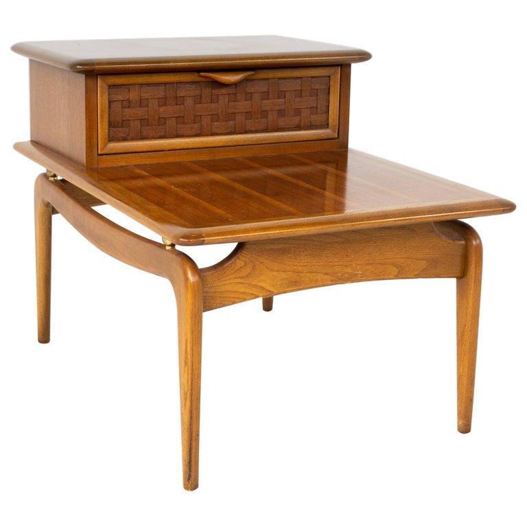 Lane Perception Mid Century Walnut Step Side Table at 1stDibs