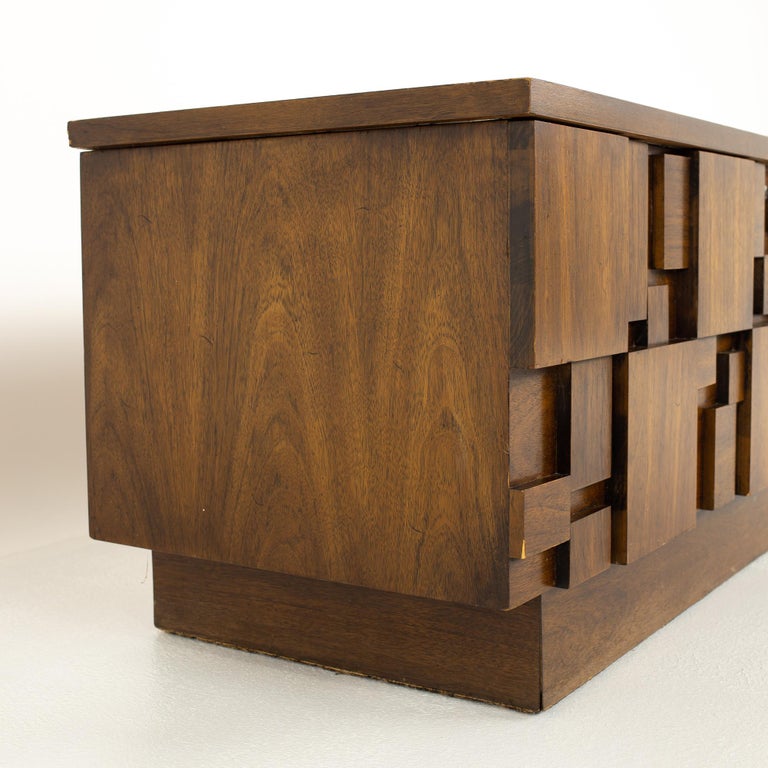 Lane Staccato Brutalist Mid Century Walnut Storage Bench at 1stDibs