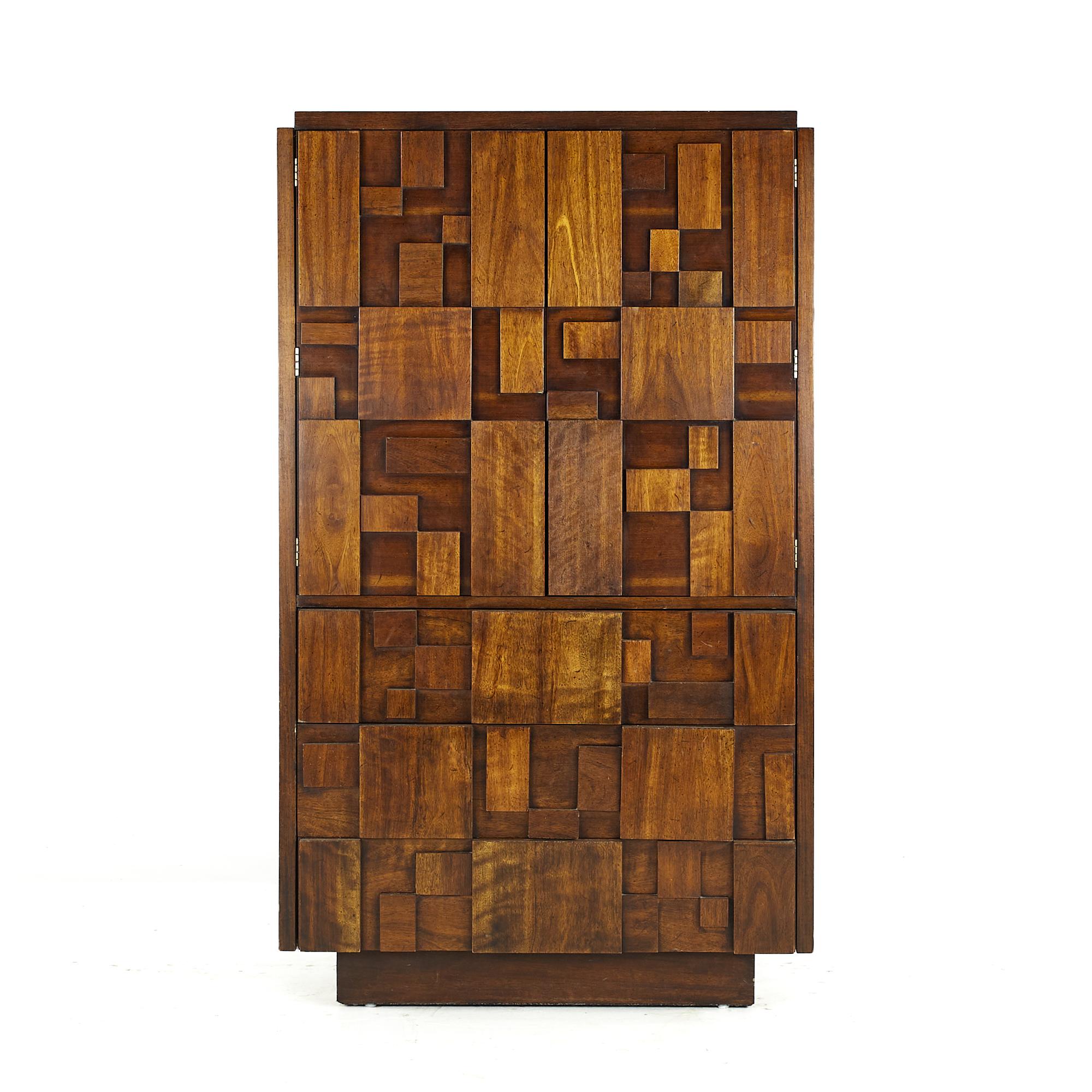 Lane Staccato Midcentury Walnut Armoire Dresser For Sale at 1stDibs