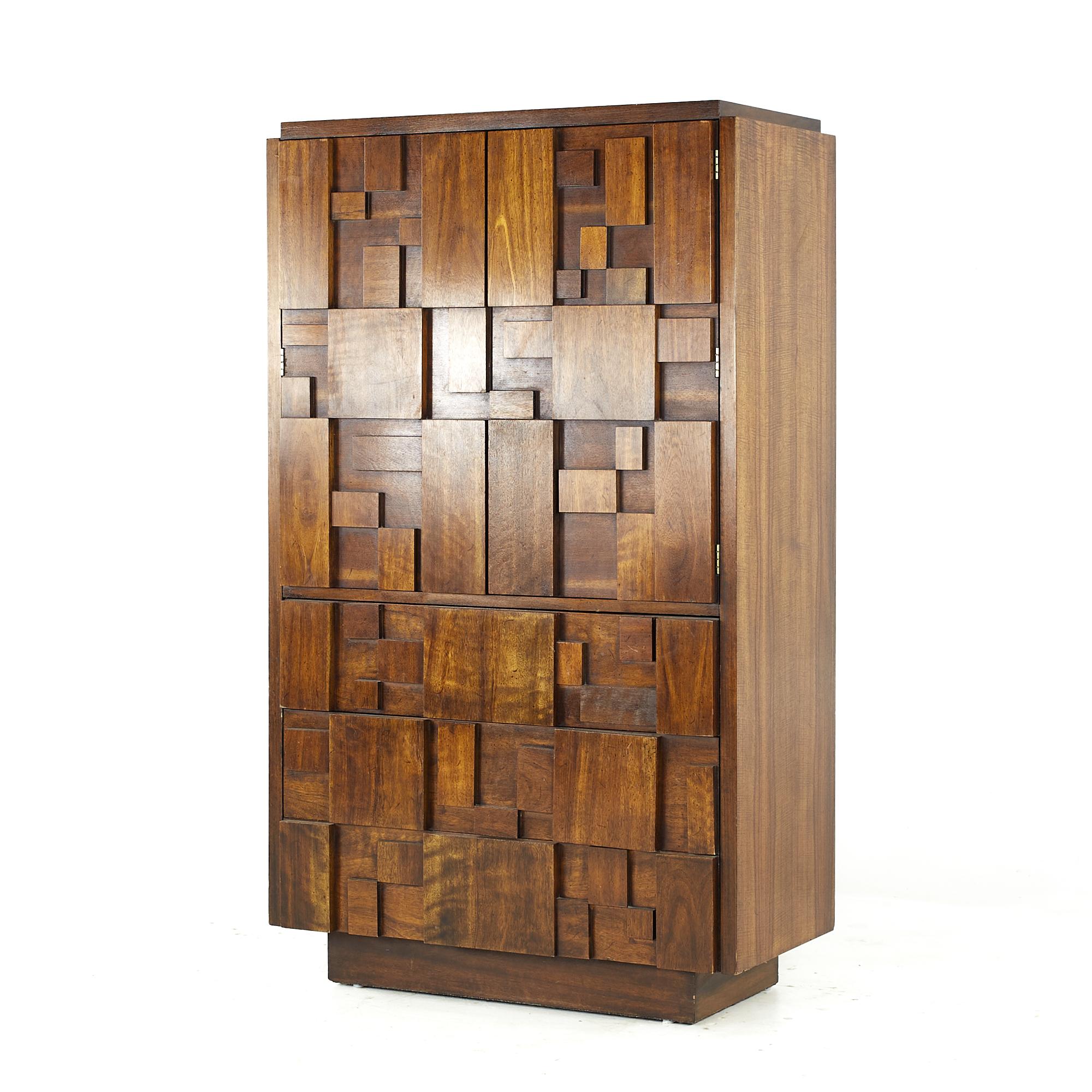 Lane Staccato Midcentury Walnut Armoire Dresser For Sale at 1stDibs